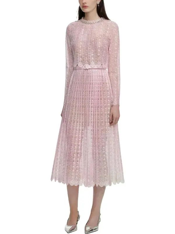 SELF-PORTRAIT Lace Pleated Midi Dress - Pink