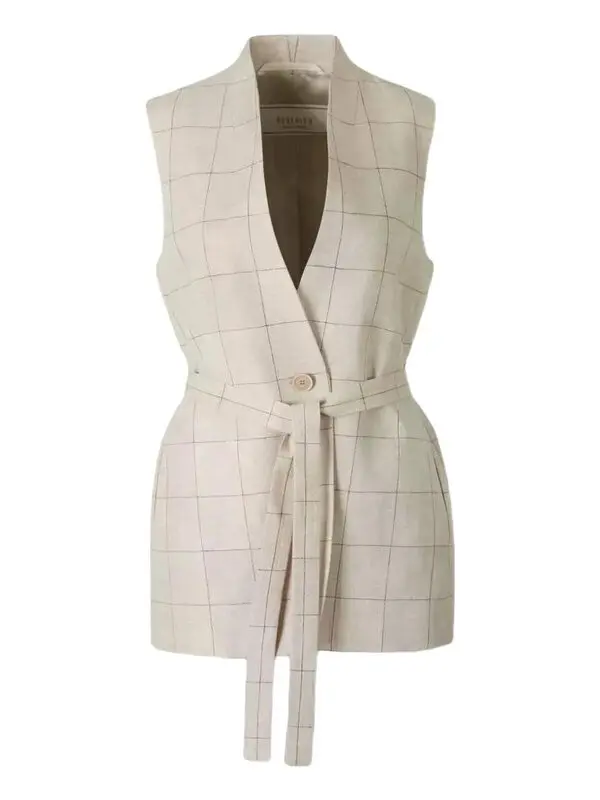 Peserico Checked Pattern Belted Jacket - Neutrals