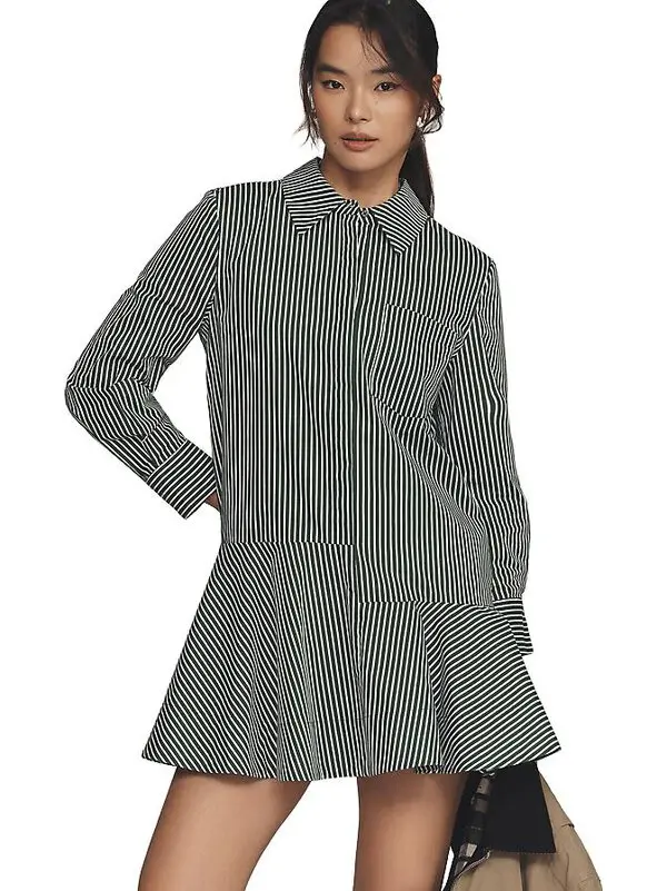 English Factory Long-sleeve Mini Shirt Dress - Olive