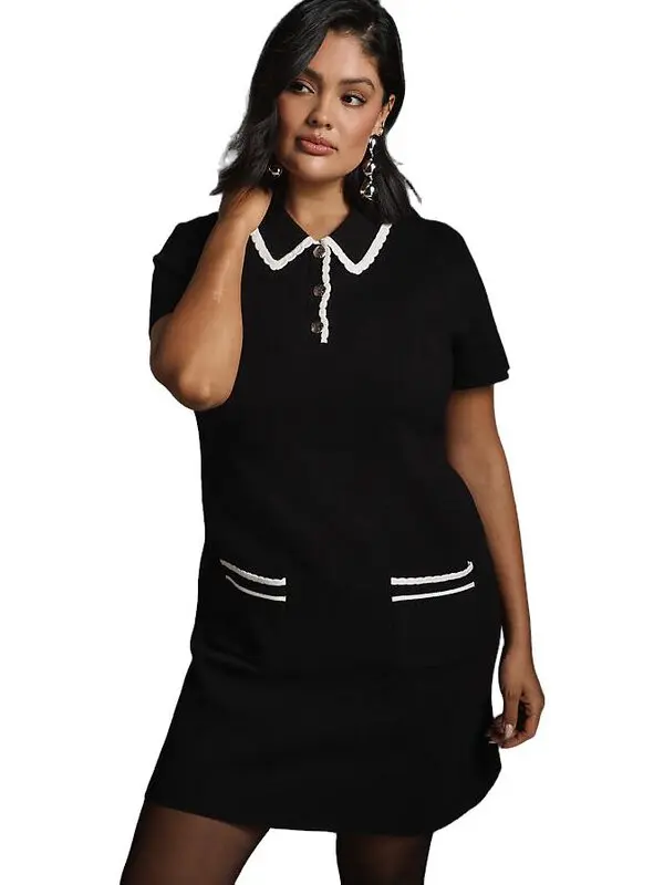 English Factory Short-sleeve Mini Polo Dress - Black & White Pattern
