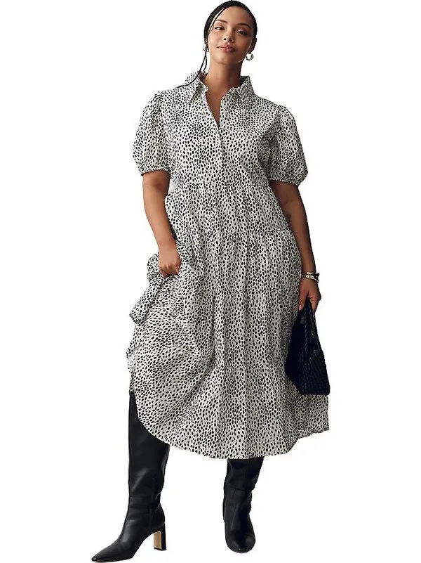 English Factory Petite Midi Shirt Dress - Black Pattern
