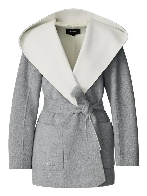 Mackage Wool Wrap Coat With Sash Belt - Cream