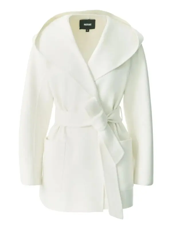 Mackage Wool Wrap Coat With Sash Belt - Cream