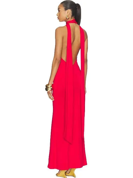 GUIZIO Scarf Open Neck Gown - Red