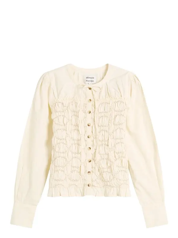 DAMSON MADDER Elliana Smocked Cardigan - Butter