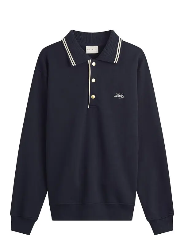 Drole De Monsieur Logo Long Sleeve Polo - Navy