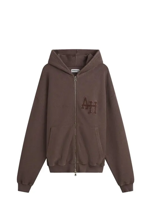 ANNIE HOOD Inside Out College Zip Hoodie - Washed Brown