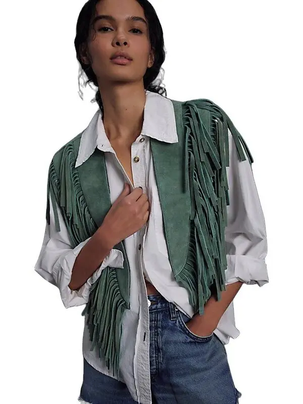 UNDERSTATED LEATHER Suede Fringe Collar - Moss