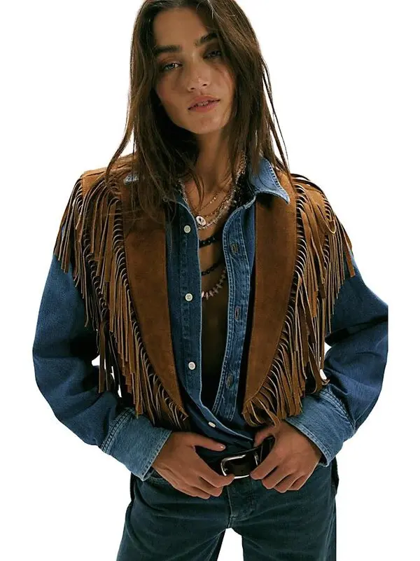UNDERSTATED LEATHER Wide Eyes Suede Fringe Collar - Tan