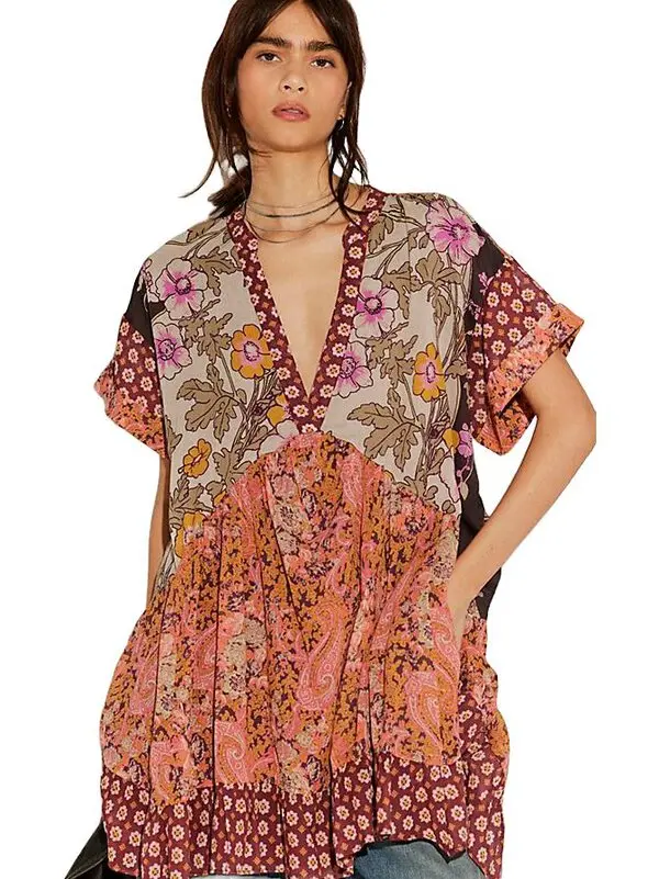 Free People Agnes Printed Mini Dress - Mocha Combo