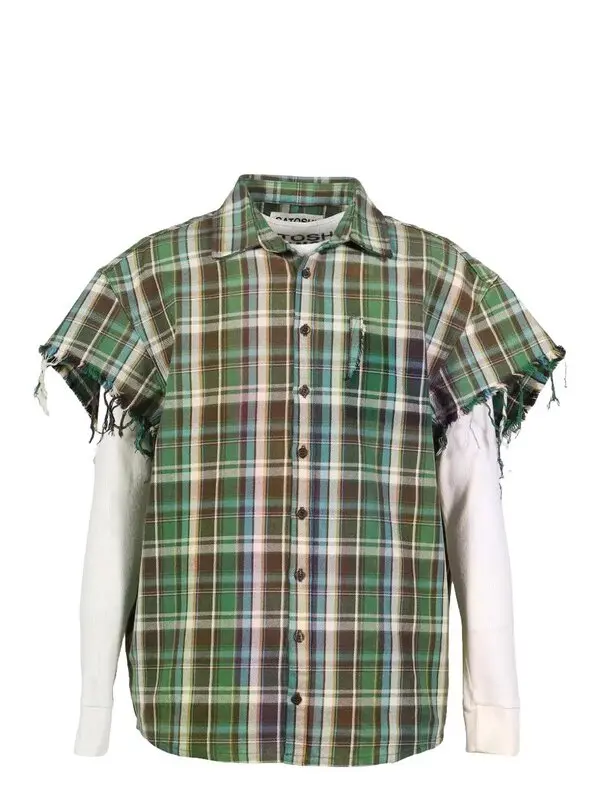 SATOSHI NAKAMOTO Bender Plaid Frayed Shirt - Green