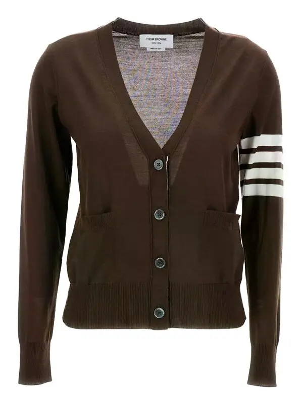 Thom Browne Stripe-detail V-neck Cardigan - Brown