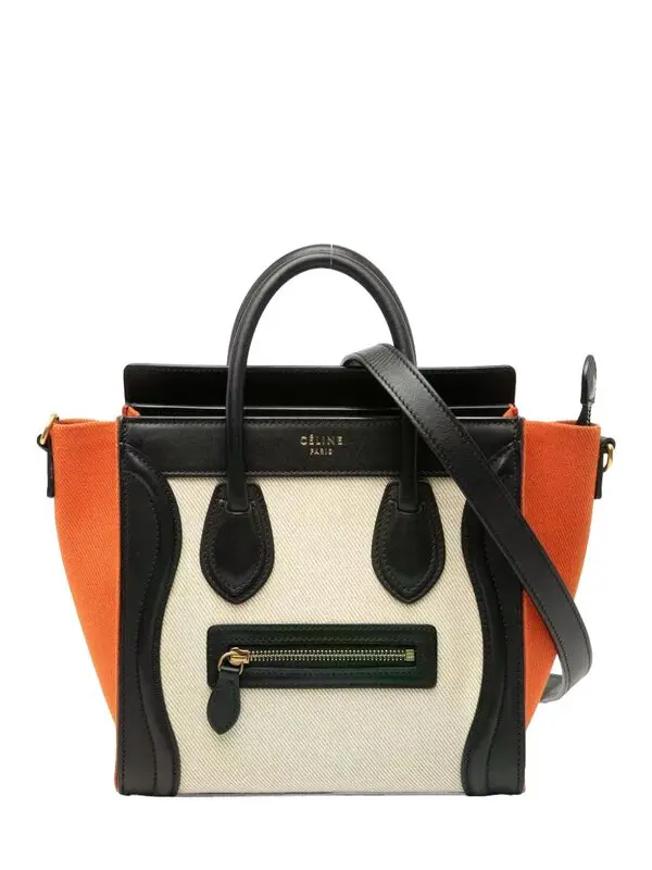 Celine 2014 Nano Tricolor Canvas And Leather Luggage Tote Satchel - Brown