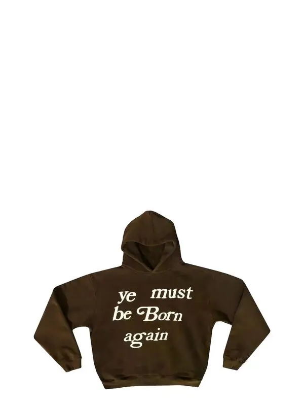 KANYE WEST Text Print Hooded Sweatshirt - Brown