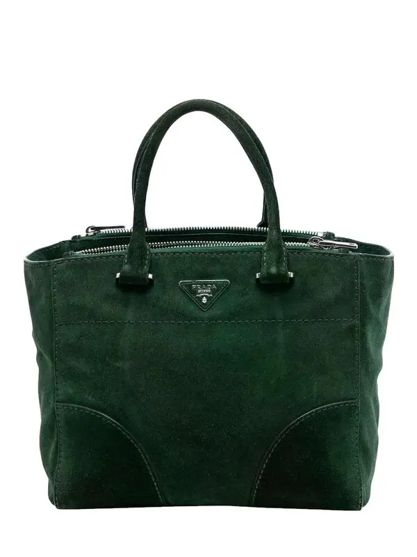 Prada 2000-2025 Scamosciato Double Zip Satchel - Green