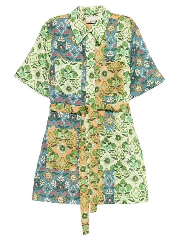 ALEMAIS Floral-print Belted Mini Dress - Green