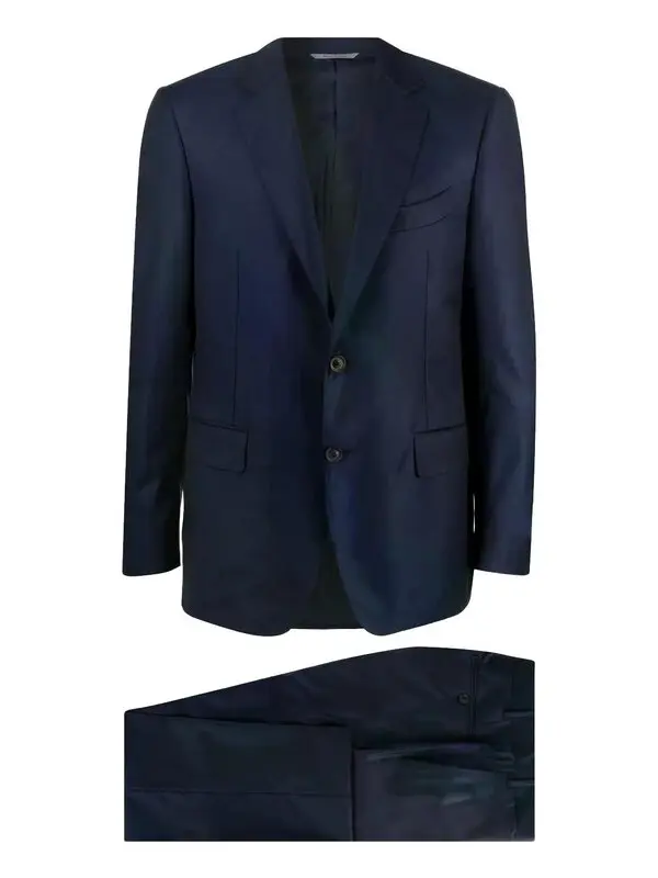 Canali Logo-patch Single-breasted Suit - Blue