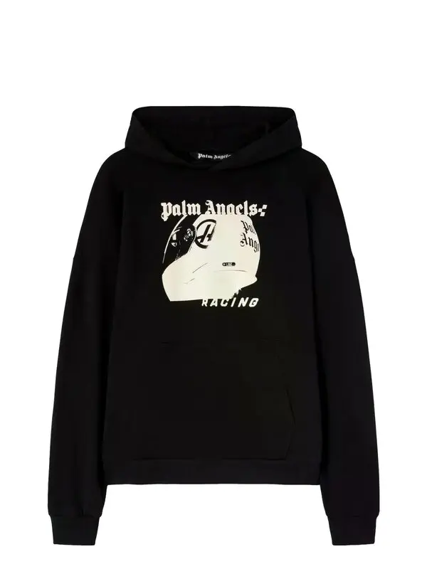 Palm Angels Racing Helmet Print Hoodie - Black