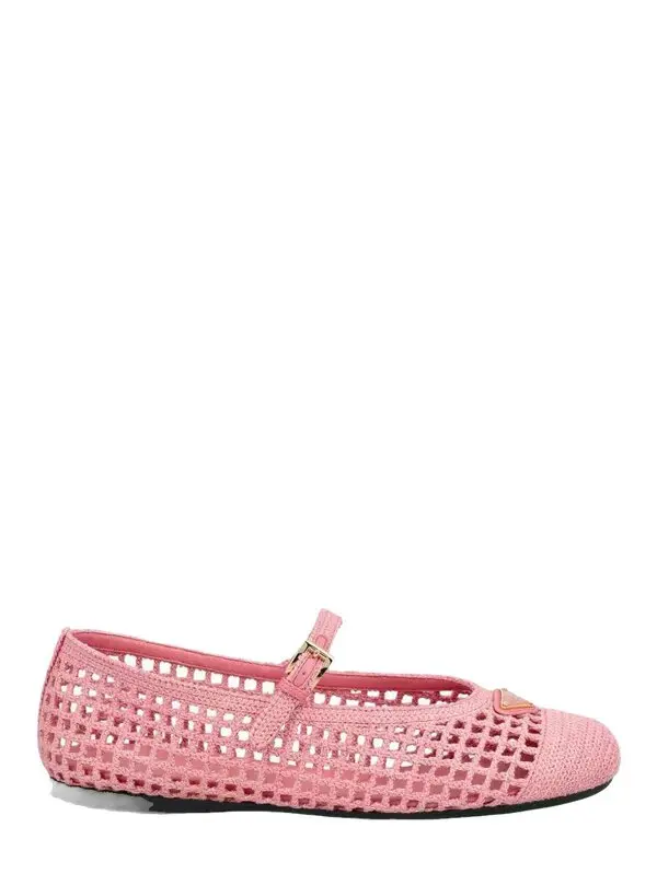 Prada Crochet-knit Buckle-strap Ballet Flats - Pink