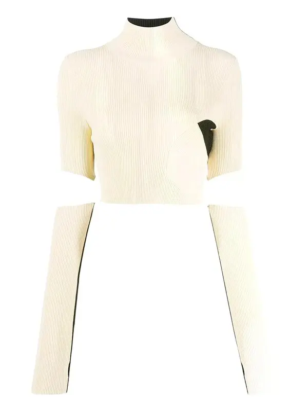 Off-White Ribbed Knitted Cropped Top - Neutrals