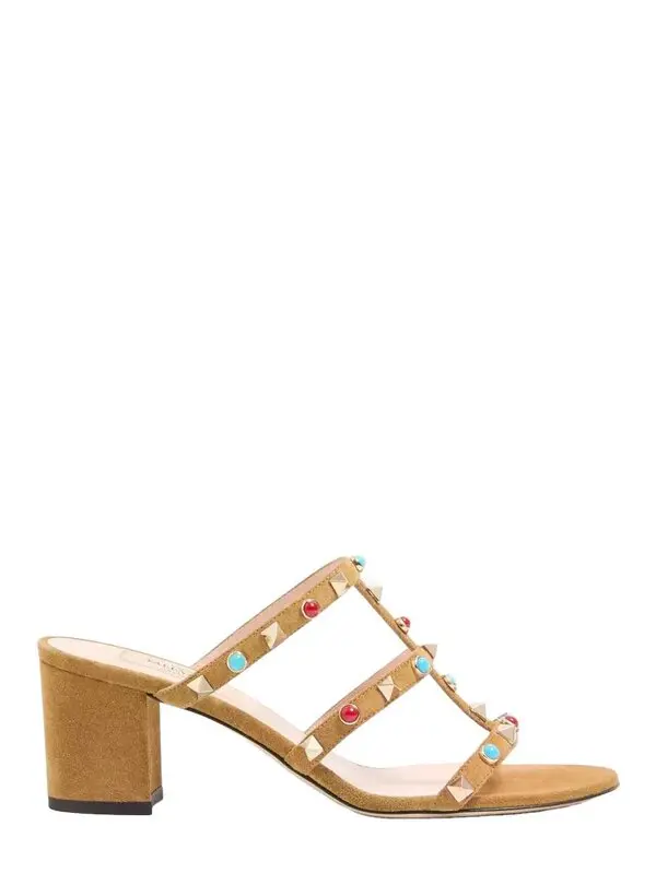 Valentino Garavani Rockstud Cabochon Embellished Leather Sandals - Brown