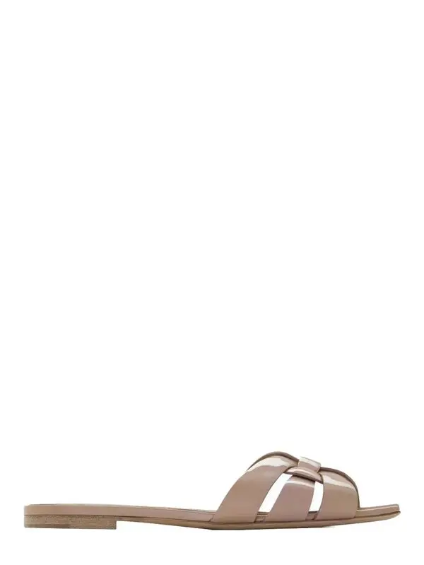 Saint Laurent Tribute Patent Leather Sandals - Neutrals