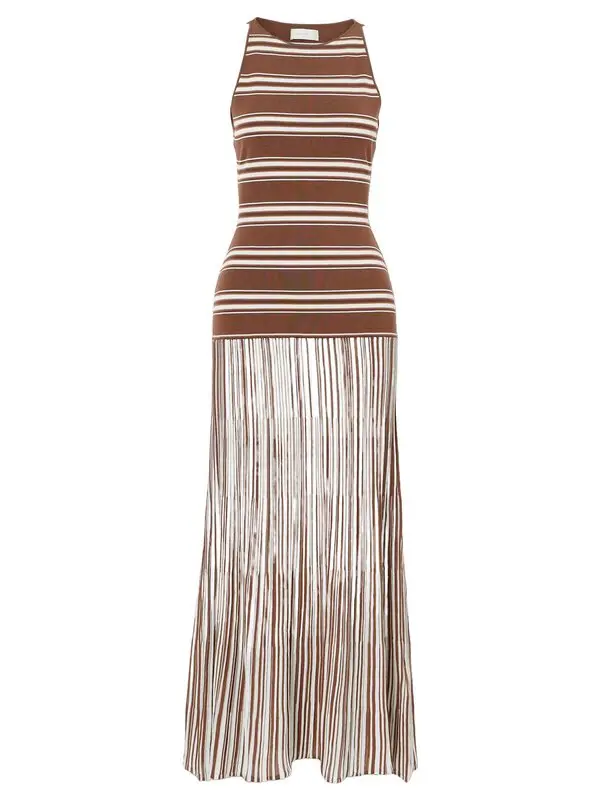 Faithfull The Brand Tore Striped Ribbed Stretch-cotton Jersey Maxi Dress - Brown
