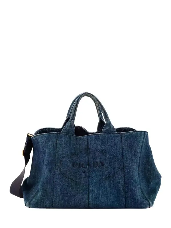 Prada Canapa Denim Large Tote Bag - Blue