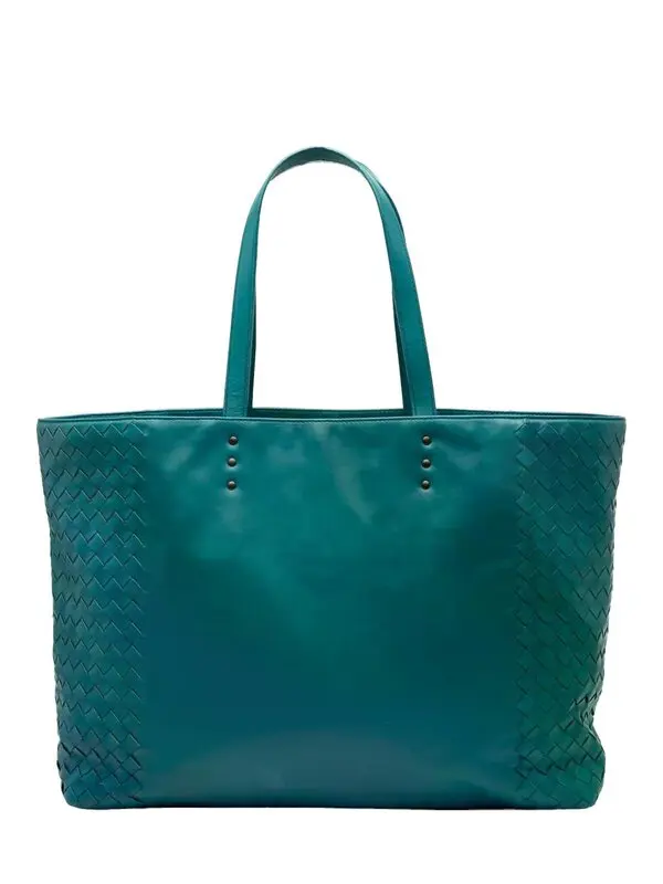 Bottega Veneta Intrecciato Trimmed Nappa Tote Bag - Blue