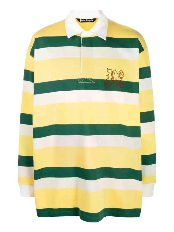 Palm Angels Logo-embroidered Stripe-pattern Polo Shirt - Yellow