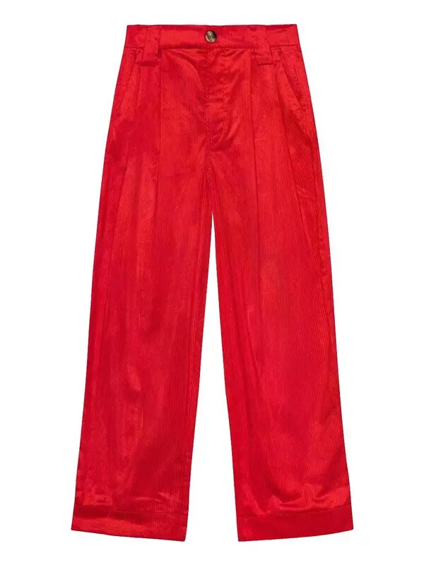 GANNI Pleated Corduroy Trousers - Red