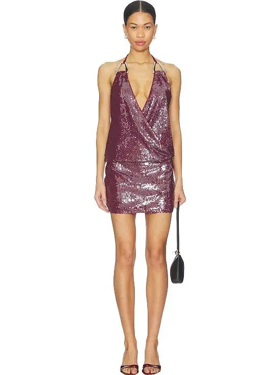 Superdown Allira Halter Mini Dress - Plum Sequin