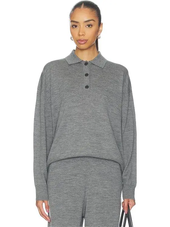 ANINE BING Lee Polo Sweater - Medium Heather Grey