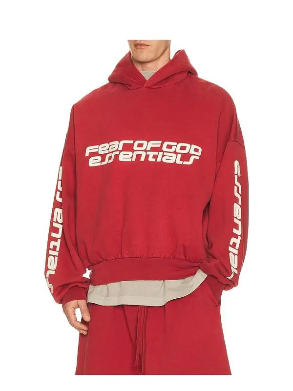 Fear Of God Cropped Relaxed Hoodie - Crimson