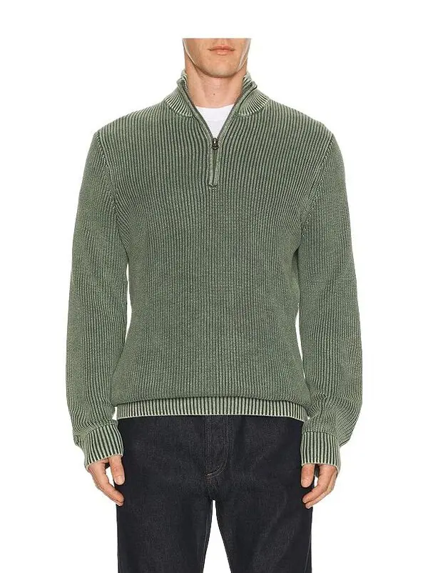 Faherty Brand Sunwashed Quarter Zip Sweater - Mountain Olive