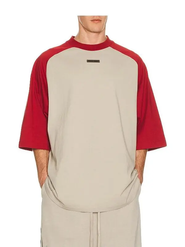 Fear Of God Baseball Tee In Grey,red - Smoke Grey & Crimson