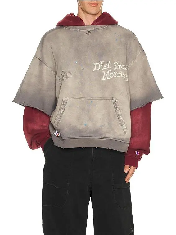 DIET STARTS MONDAY Double Layer Hoodie - Washed Black & Maroon