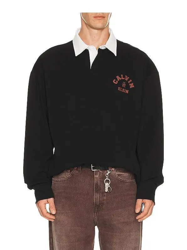 Calvin Klein Compact Rugby Long Sleeve Polo - Black