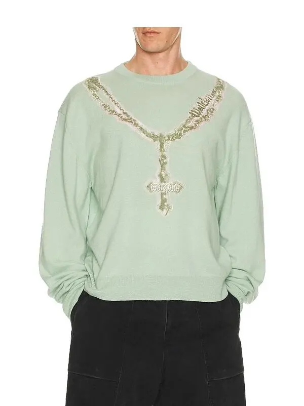 We11Done Pearl Logo Necklace Print Pullover - Mint