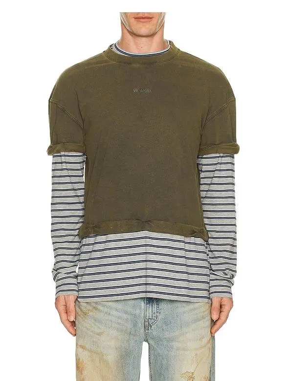 We11Done Layered Striped T-shirt In Green - Grey
