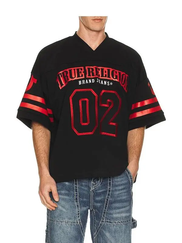 True Religion Football Knit Boxy Jersey In Black - Jet Black