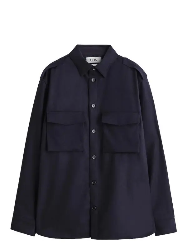 Cos Epaulet-detail Wool Shirt - Navy