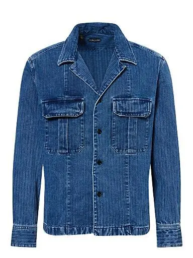 TOM FORD Striped Camp-collar Denim Shirt - Washed Indigo