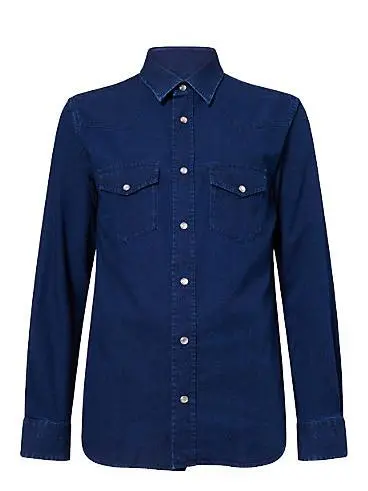 TOM FORD Curved-hem Slim-fit Denim Shirt - Navy