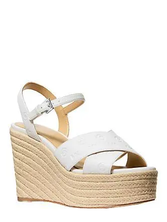Michael Kors Luciana Logo Debossed Wedge Sandal - White