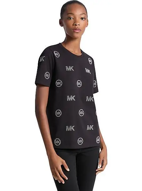 Michael Kors Embellished Logo Cotton T-shirt - Black