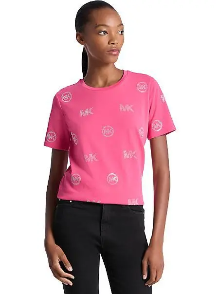 Michael Kors Embellished Logo Cotton T-shirt - Pink