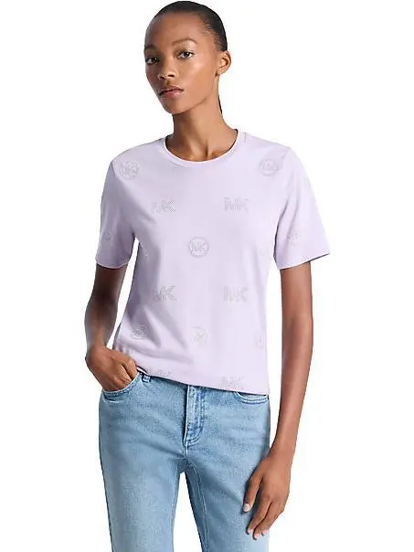 Michael Kors Embellished Logo Cotton T-shirt - Purple