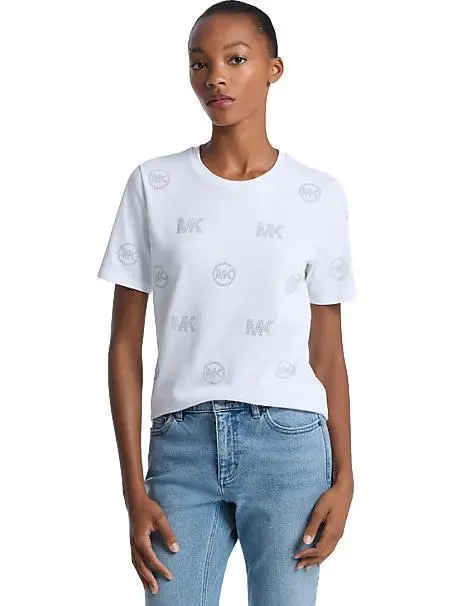 Michael Kors Embellished Logo Cotton T-shirt - White