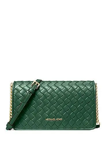 Michael Kors Jet Set Medium Woven Crossbody Bag - Green